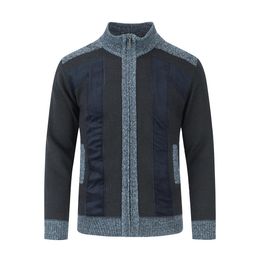 Allthemen Herren Strickjacke mit Rei&szlig;verschluss Stehkragen Cardigan Grobstrick Gef&uuml;ttert Pullover f&uuml;r den Winter Navy