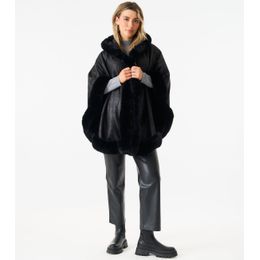 Poncho mit Pelzkragen und Taschendetail