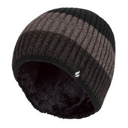 Heat Holders Herren Fleece gef&uuml;ttert gestreifte Winterm&uuml;tze | W&auml;rmehalter | hohe Leistung weich isoliert Thermom&uuml;tze - schwarz