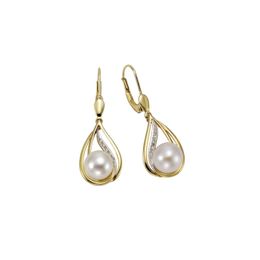 OROLINO Ohrringe 585 Gold 2x Perle 7,5-8mm +10x Brillant 0,04ct.