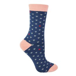 Miss Sparrow - Damen Bambus Socken | Neuheit gemusterten gestreiften Polka Dot Socken | atmungsaktiv weich | Geschenke f&uuml;r Sie - Herzen (Navy)