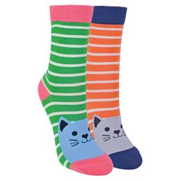Miss Sparrow - 2er-Pack M&auml;dchen Bambus Tier gemusterte Socken - Kitty Cats