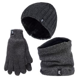 Heat Holders Herren M&uuml;tze, Halsw&auml;rmer & Handschuhe Set | W&auml;rmehalter | Winter gestricktes warmes Accessoires Set - Grau