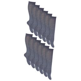 12 Paar Multipack M&auml;dchen Kniestr&uuml;mpfe | Atmungsaktive lange Baumwolle Schule Socken | Farbe Option - grau, schwarz, wei&szlig;, blau - grau