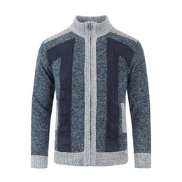 Allthemen Herren Strickjacke mit Rei&szlig;verschluss Stehkragen Cardigan Grobstrick Gef&uuml;ttert Pullover f&uuml;r den Winter Blau
