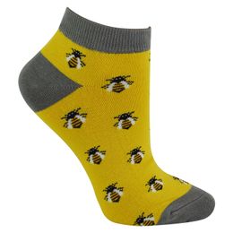 Damen Bambus Trainer Socken | Miss Sparrow | Atmungsaktive Low Cut Socken f&uuml;r Frauen - Honey Bees (Gelb)
