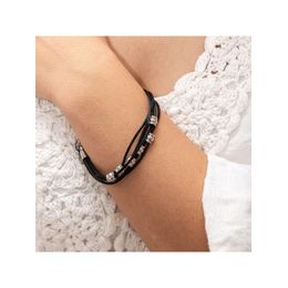 ZEEme Stainless Steel Armband Leder schwarz mit Stahlkugeln 19,5+2cm lang