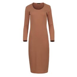 Lang&auml;rmliges Midikleid mit Rundhalsausschnitt aus gerippter Baumwoll-Elastan-Mischung in Schokoladenbraun