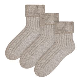 3 Paar Damen Wolle Bettsocken | Steven | Luxus Warm Lounge Schlafsocken - Beige
