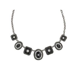 Steuer Modeschmuck Collierkette Metallcollier altsilberfarben mit 7 Anh&auml;ngern mit Kristallstein