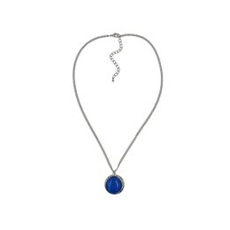 Steuer Modeschmuck Kette silberfarbene Kette, Anh&auml;nger blauer Katzenaugenstein