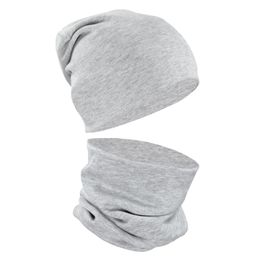 Beanie ALKATO "M&uuml;tze Alkato Unisex Beanie M&uuml;tze und Schal Set Uni", Herren, gr&uuml;n (grau meliert), Obermaterial: 95% Baumwolle CO. 5% Elasthan EL., M&uuml;tzen Beanie