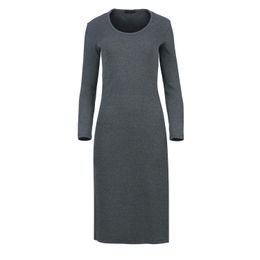 Lang&auml;rmliges Midikleid mit Rundhalsausschnitt aus gerippter Baumwoll-Elastan-Mischung in Anthrazit