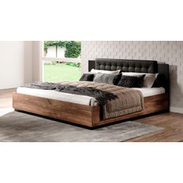 Bett Home Affaire "Sigma", braun (eiche flagstaff, schwarz, flagstaff eiche, schwarz, flagstaff eiche), B:166,3cm H:89,5cm L:205cm, Betten, Bett, Doppelbett in zwei Breiten mit gepolstertem Kopfteil