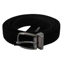 Dolce & Gabbana Dolce & Gabbana schwarze Samt Herren G&uuml;rtel mit silberfarbener Metallschnalle