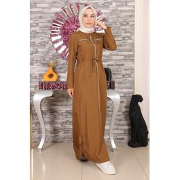 Mit Rei&szlig;verschluss Abaya Beige-Braun