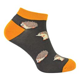 Herren Bambus-Trainersocken | Herr Heron | Tier Thema atmungsaktiv Low Cut Sneaker Socken - Igel (grau)
