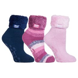 Womens Fluffy Slipper Bed Socks with Grips | Heat Holders | 3 Pair Multipack | Ladies Warm Fleece Lined Non Slip Socks | Winter Gifts for Her - Pack 3