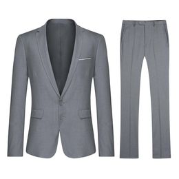 Allthemen 2-teiliger Slim Fit-Anzug f&uuml;r Herren mit zwei Kn&ouml;pfen, hellgrau