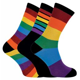 3 Paar Herren Damen hell gemusterte gestreifte Baumwolle Regenbogen Socken