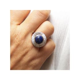 ZEEme Gemstones Ring Silber 925 rhodiniert glanz/matt mit echtem Lapis 10mm