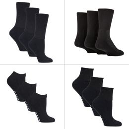 12 Paar Pack Diabetiker Socken ganzj&auml;hrig Bundle Set | IOMI | Extra breite Socken f&uuml;r geschwollene Kn&ouml;chel, Beine & F&uuml;&szlig;e | Crew Ankle Trainer Diabetiker Socken in Baumwolle & Bambus - Schwarz