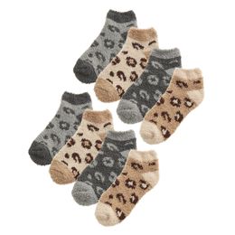 8 Paar flauschige Damen-S&ouml;ckchen | Neuartige Socken mit Animal-Print, Grau/Beige