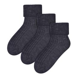 3 Paar Woll-Bettsocken f&uuml;r Damen | Steven | Luxuri&ouml;se warme Lounge-Schlafsocken, Anthrazit