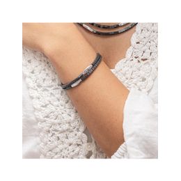ZEEme Stainless Steel Armband Edelstahl 2-reihig mit H&auml;matit-Steinen 17,5+3cm lang