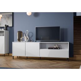 Lowboard Home Affaire "viel Stauraum, Soft Close, 2 T&uuml;ren und 1 Schubkasten", wei&szlig;, Sideboards, B/H/T: 207,8cm x 64,5cm x 40cm, Holzwerkstoff, MDF, Melamin, Lowboard, mit Metallf&uuml;&szlig;en, Breite 208 cm, grifflos, Fronten geriffelt, B:207,8cm H:64,5cm T:40cm