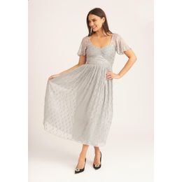 Jacquard Metallic Engels&auml;rmel Midikleid