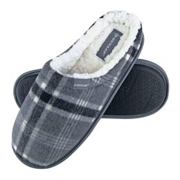 Dunlop - Mens Warm Pl&uuml;sch Fleece gef&uuml;ttert Schlupf auf Mule Checked Plaid Hausschuhe
