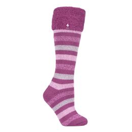 Heat Holders - Damen / Herren Extra lange gestreifte Gummistiefelsocken | Thermosocken mit B&uuml;ndchen - Pink Stripe