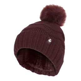 Heat Holders Damen Winter Pelz Beanie M&uuml;tze | W&auml;rmehalter | Zickzack gemusterte Pom Pom Hut | Womens Thermal Cuff Bobble Hat - Wein