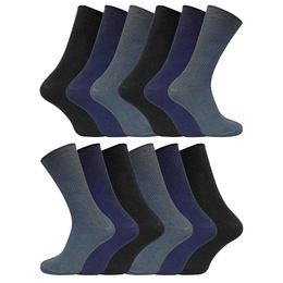 12 Paar Multipack Herren 100% Baumwolle Diabetiker freundliche Socken | Socken Snob | gerippt nicht elastisch lose breite Top Socken - TSFD02