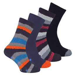 4 Paar Herren Bettsocken |Thermal Anti Slip Fuzzy Slipper Socken - Schwarz / Orange Stripe