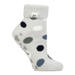 Heat Holders Damen Kuschelsocken mit Umschlagb&uuml;ndchen | W&auml;rmehalter | Warme flauschige Lounge Socken f&uuml;r den Winter - Silver Dots