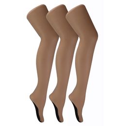 Sock Snob Damen Vintage Nahtstrumpfhose | 3 Paar Multipack | 40 Denier kniehohe, ultragl&auml;nzende Strumpfhose mit Line-Up auf der R&uuml;ckseite, Hautfarben/Schwarz