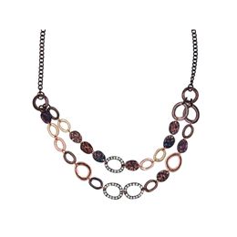 Steuer Modeschmuck Collierkette Metallcollier 2-reihig in kupferbraun mit Strasszierde
