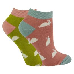 2 Paar Multipack Damen Bambus Trainer Socken | Miss Sparrow | Atmungsaktive Neuheit Tiermuster Socken - Kaninchen