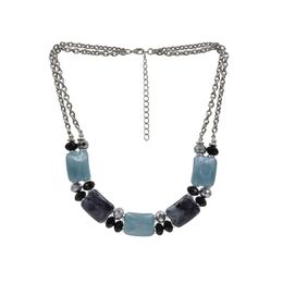 Steuer Modeschmuck Collierkette silberfarben doppelreihig, Zierelemente blau schwarz silber