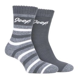 Ladies Thermal Boot Socks | JEEP | Atmungsaktive, gepolsterte Socken f&uuml;r Laufen, Wandern und Walking | Gepolsterte Socken im Streifendesign - Schiefer / Creme