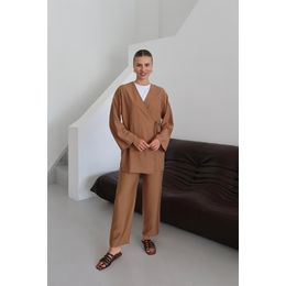 Knitterlook Textured Kimono Anzug Braun