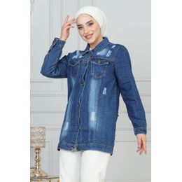 Gekn&ouml;pft Denim Jacke Dunkelblau