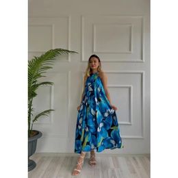 Gemustertes Damenkleid Blau