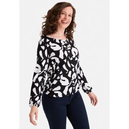 Langarmshirt STOOKER WOMEN "CALLA Print Langarmshirt", Damen, Gr. 40/42, schwarz (schwarz abstract aop), Feinstrick, 95% Polyester, 5% Elasthan, regular fit, Rundhals, Shirts Langarmshirt, Regular Fit Blusen-Shirt mit grafischem Print f&uuml;r Damen