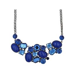 Steuer Modeschmuck Collierkette Metallcollier gewehrf. mit blauen Ziersteinen