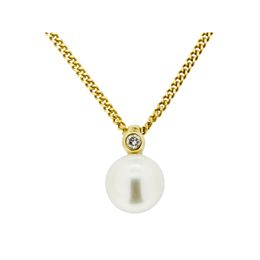 OROLINO Halskette 585 Gold mit Brillant 0,03ct. + Perle wei&szlig; 7-7,5mm