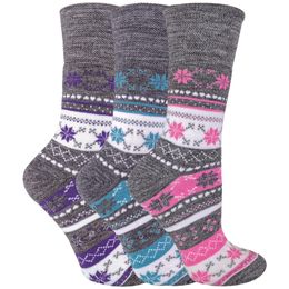 Damen 3 Paar dicke warme Winter Fairisle Thermal Diabetiker Socken
