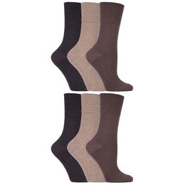 Gentle Grip - 6 Paar Damen Diabetiker-Socken mit Honigkamm-Oberteil und handgekettelten Zehenn&auml;hten - Braun 39